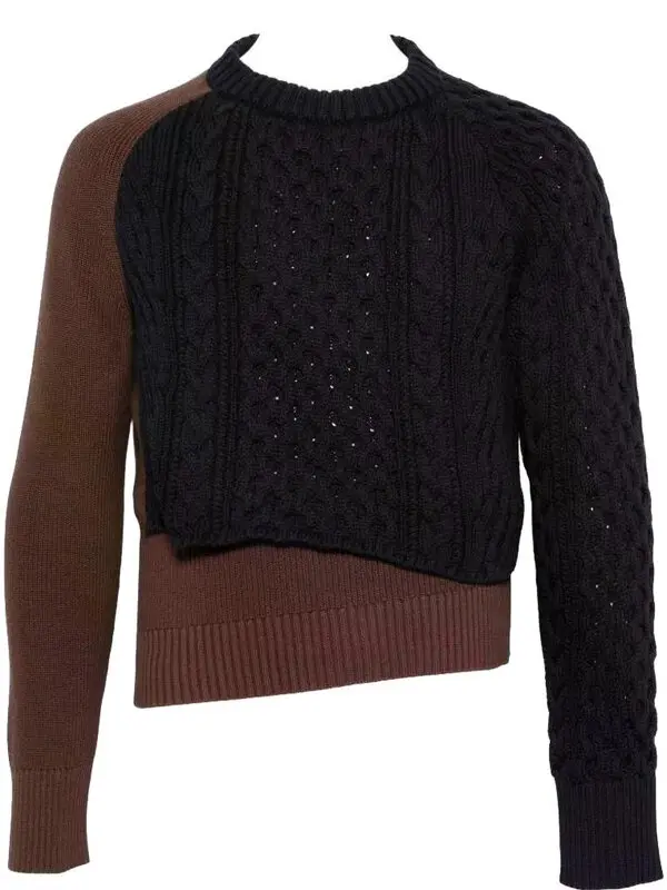 Sacai Panelled Cable-knit Sweater - Black