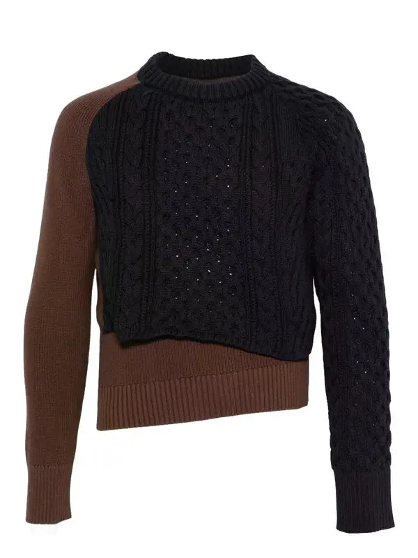 Sacai Panelled Cable-knit Sweater - Black