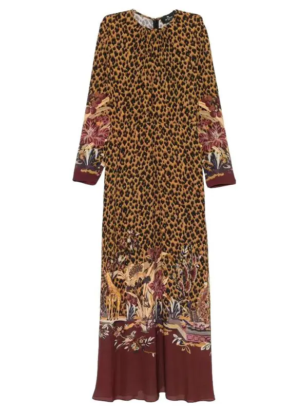 Etro Leopard-print Floral Border Maxi Dress - Brown