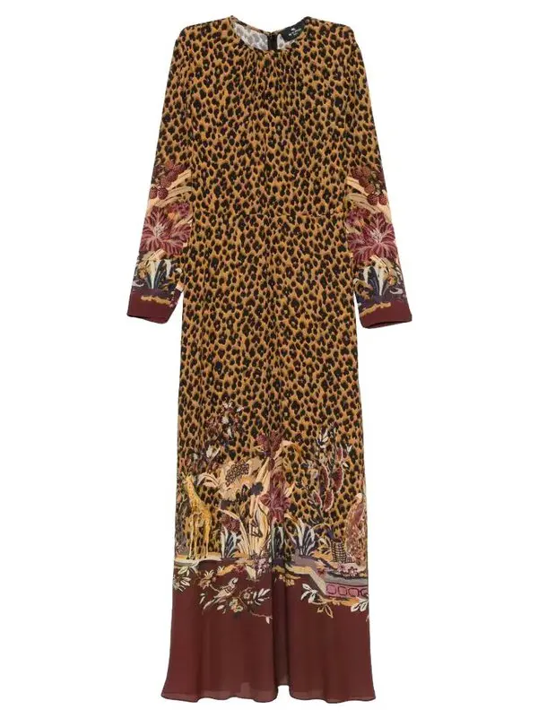 Etro Leopard-print Floral Border Maxi Dress - Brown