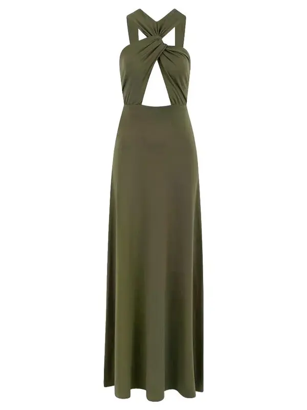 CAYET Naomi N4 Twist-detail Cutout Maxi Dress - Green