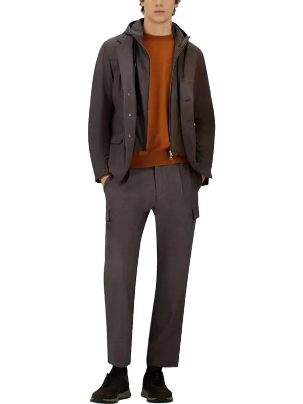 Herno Melange Effect Pleated Cargo Trousers - Brown