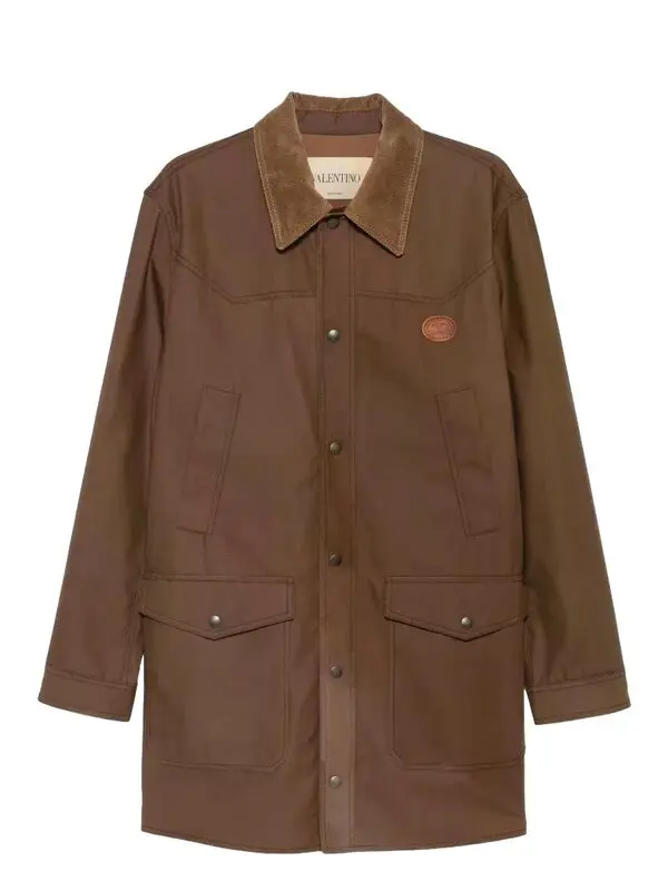 Valentino Garavani Corduroy Collar Long Sleeve Coat - Brown