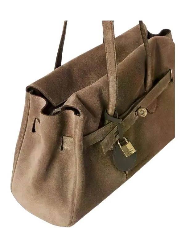 Brunello Cucinelli Suede Shoulder Bag With Padlock Detail - Neutrals
