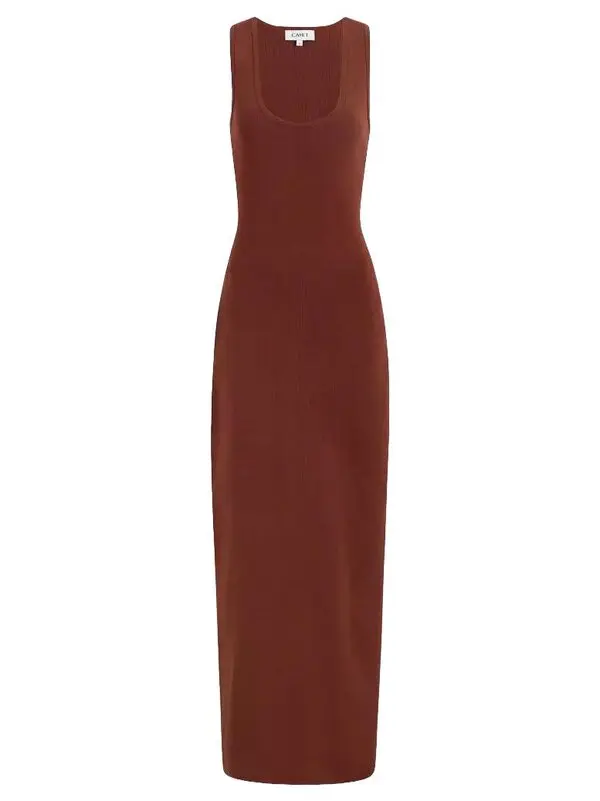 CAYET Nelly Ribbed-knit Maxi Dress - Brown