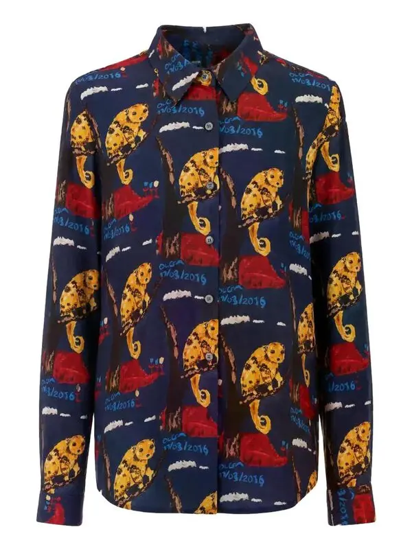 LAURA URBINATI Silk Printed Shirt - Blue