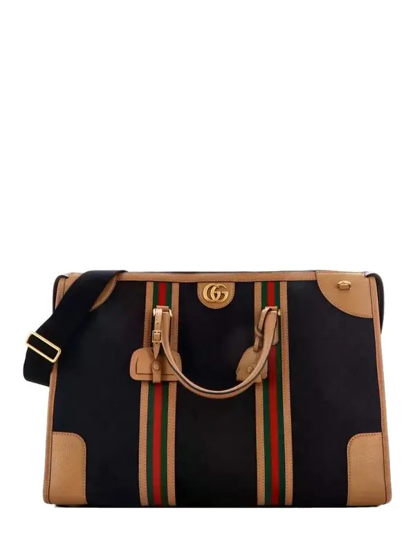 Gucci Gg Canvas Duffle Bag With Leather Trim - Brown