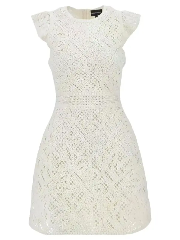 Emporio Armani Crochet Knit Cap-sleeve Mini Dress - White
