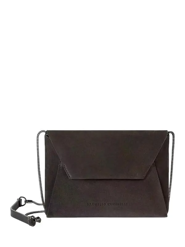 Brunello Cucinelli Duo Pochette In Suede With Precious Chain - Brown