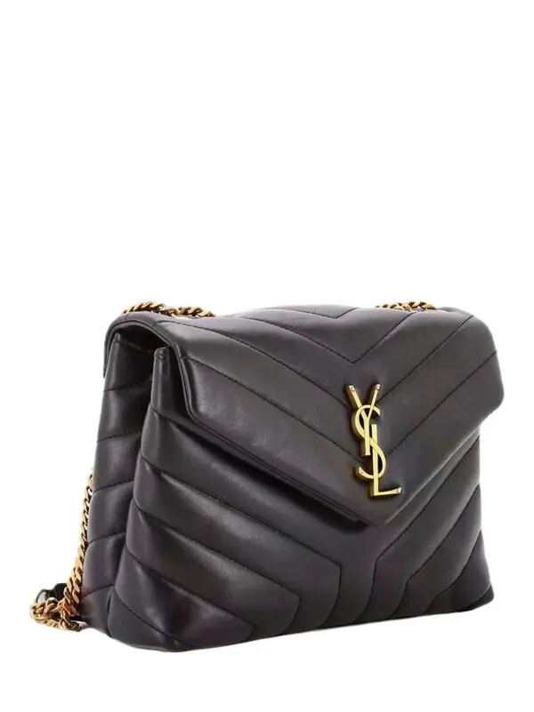 Saint Laurent Loulou Matelassé Chevron Leather Small Shoulder Bag - Black