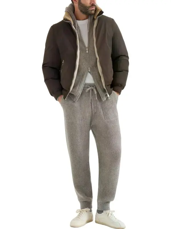Brunello Cucinelli Cashmere English Rib Hooded Knit Sweatshirt - Grey