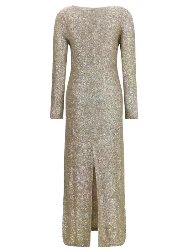 Brunello Cucinelli Sequin Embellished V-neck Midi Dress - Gold