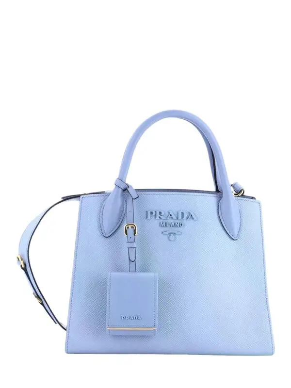 Prada Monochrome Saffiano With City Calf Small Tote Bag - Blue