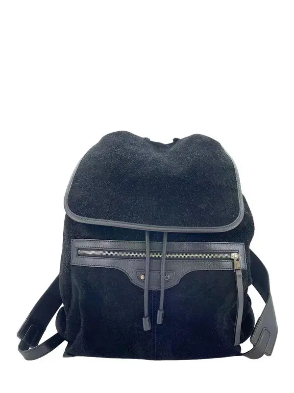 Balenciaga Suede Leather Backpack - Black