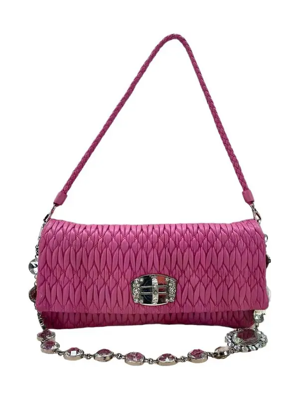 Miu Miu Nappa Crystal Matelassé Shoulder Bag - Pink