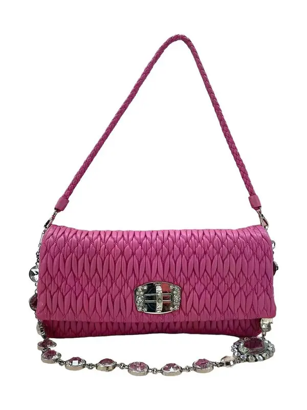 Miu Miu Nappa Crystal Matelassé Shoulder Bag - Pink