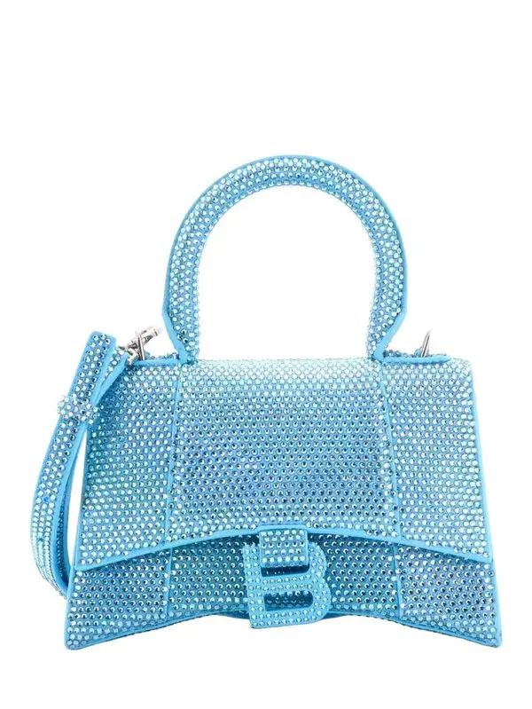 Balenciaga Hourglass Top Handle Bag Suede With Crystals Xs Crossbody Bag - Blue