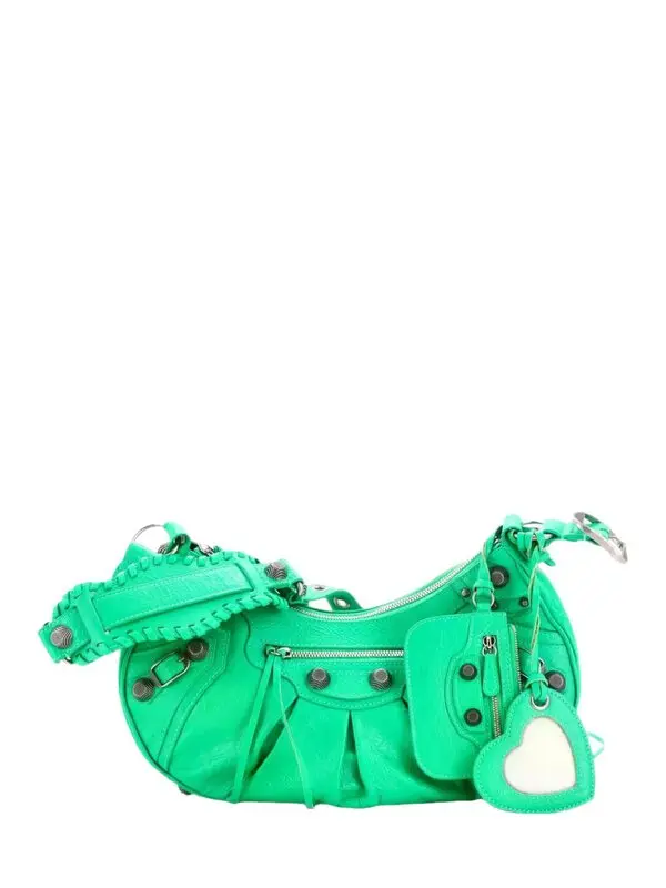 Balenciaga Le Cagole Leather Shoulder Bag With Giant Studs - Green