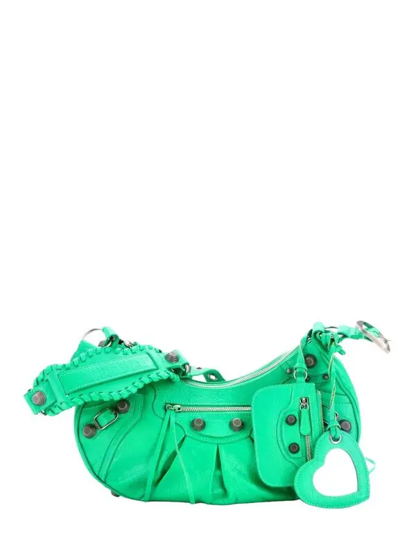 Balenciaga Le Cagole Leather Shoulder Bag With Giant Studs - Green