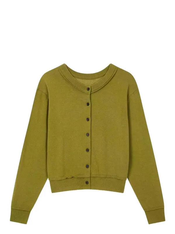 STUDIO TOMBOY Ribbed-trim Round-neck Cardigan - Green