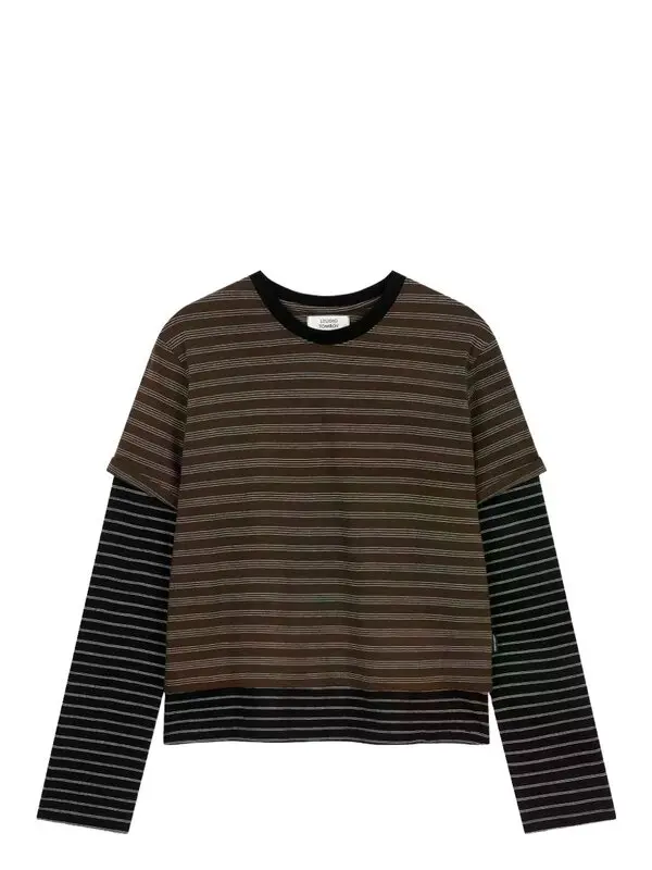 STUDIO TOMBOY Striped Layered Cotton T-shirt - Brown
