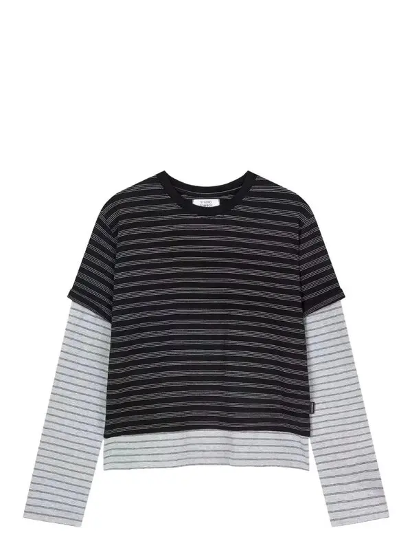 STUDIO TOMBOY Striped Layered Long Sleeve Cotton T-shirt - Black