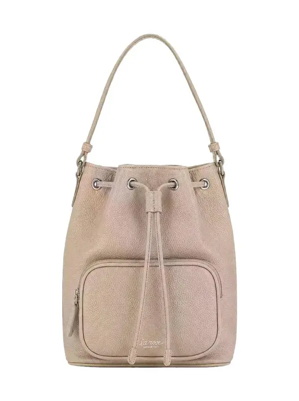 LA ROSE Drawstring Zip Bucket Bag - Neutrals