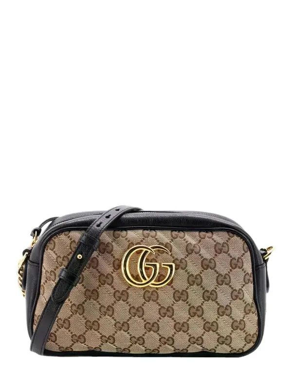 Gucci Gg Marmont Diagonal Quilted Gg Canvas Leather Small Shoulder Bag - Black