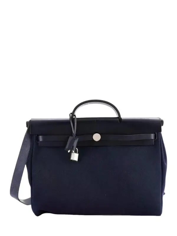Hermès Herbag Zip Leather And Toile 39 Satchel - Blue
