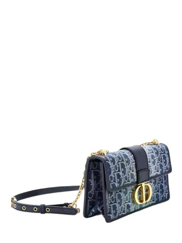 Dior 30 Montaigne Chain Flap Bag Oblique Canvas Shoulder Bag - Blue