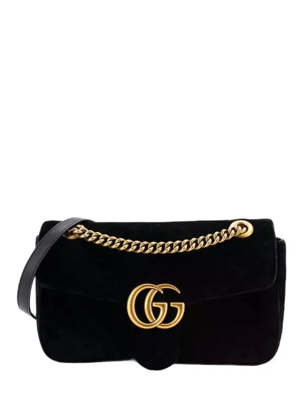 Gucci Gg Marmont Matelassé Velvet Small Shoulder Bag - Black
