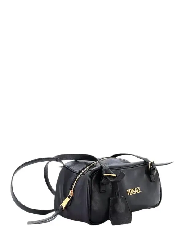 Versace Leather Tag Bowling Bag - Black