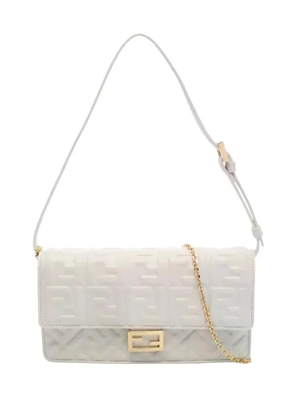 Fendi Zucca Embossed Leather Baguette Wallet On Chain Satchel - White