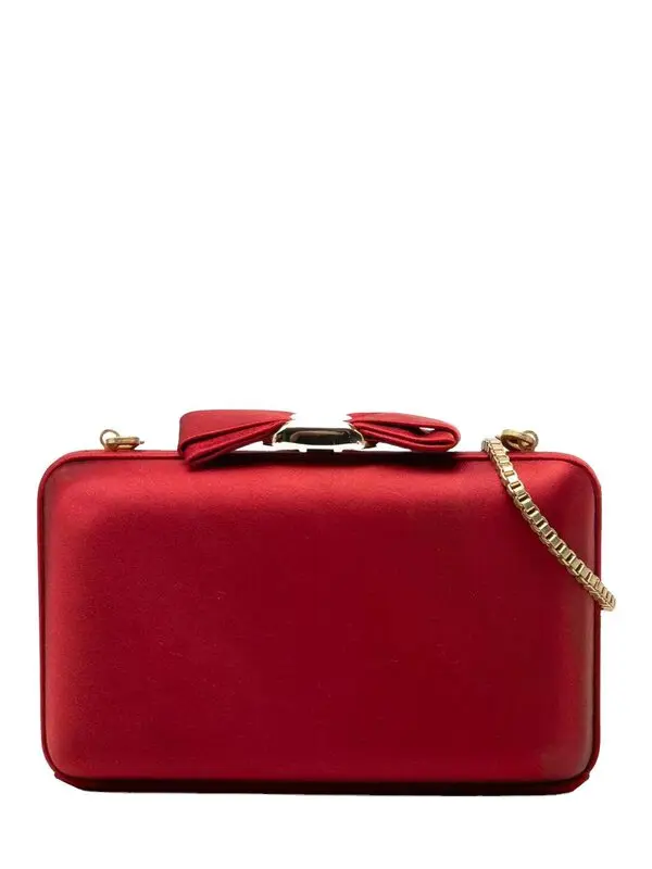 FERRAGAMO Satin Evening Clutch On Chain Crossbody Bag - Red