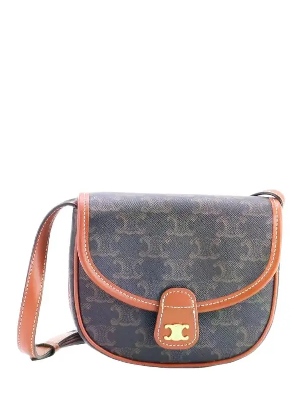 Celine Besace Flap Bag Triomphe Coated Canvas Mini Crossbody Bag - Brown