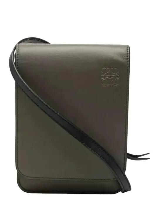 Loewe Bicolor Leather Anagram Gusset Flat Crossbody Bag - Green