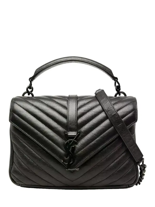Saint Laurent Medium Chevron Sheepskin Monogram College Bag - Black