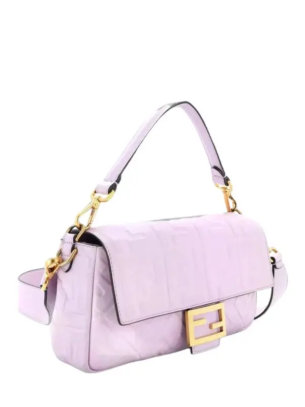 Fendi Baguette Nm Zucca Embossed Leather Medium Crossbody Bag - Purple