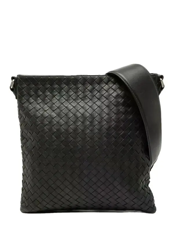 Bottega Veneta Woven Leather Messenger Bag - Black