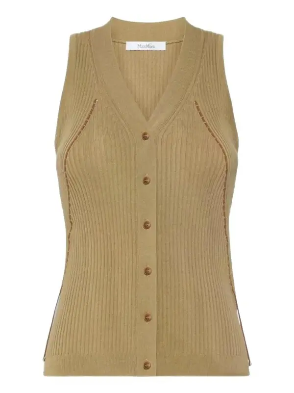 Max Mara Ribbed Knit Sleeveless Jacket - Green