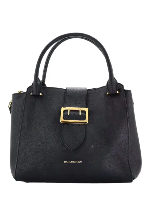 Burberry Buckle Leather Medium Tote Bag - Black