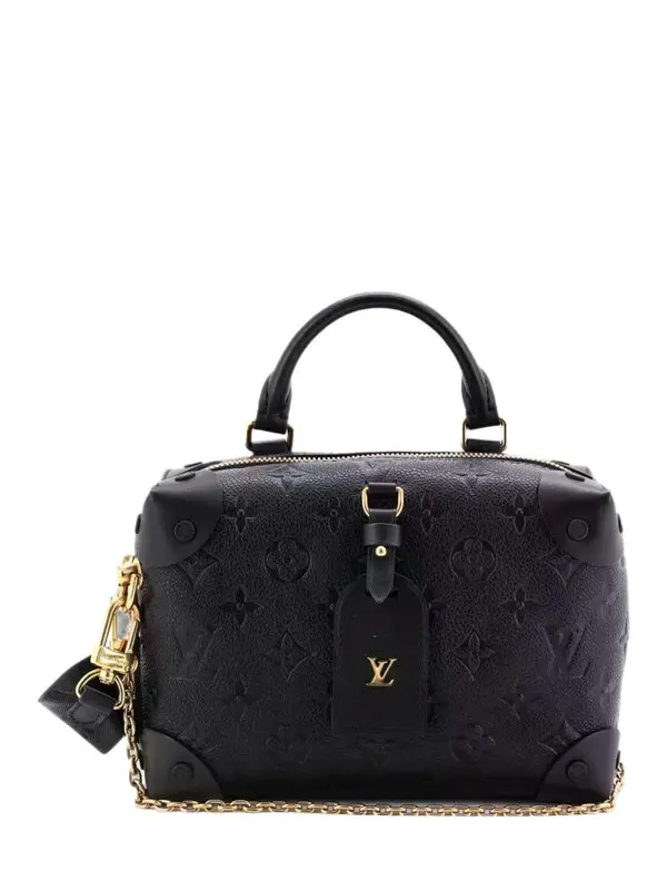 LOUIS VUITTON Petite Malle Souple Handbag Monogram Empreinte Leather Shoulder Bag - Black