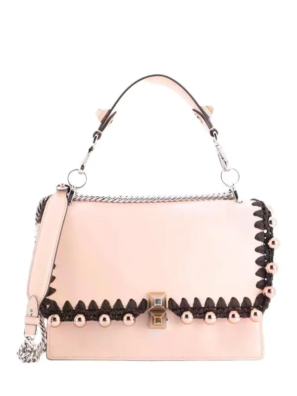 Fendi Kan I Bag Beaded Whipstitch Leather Medium Satchel - Brown