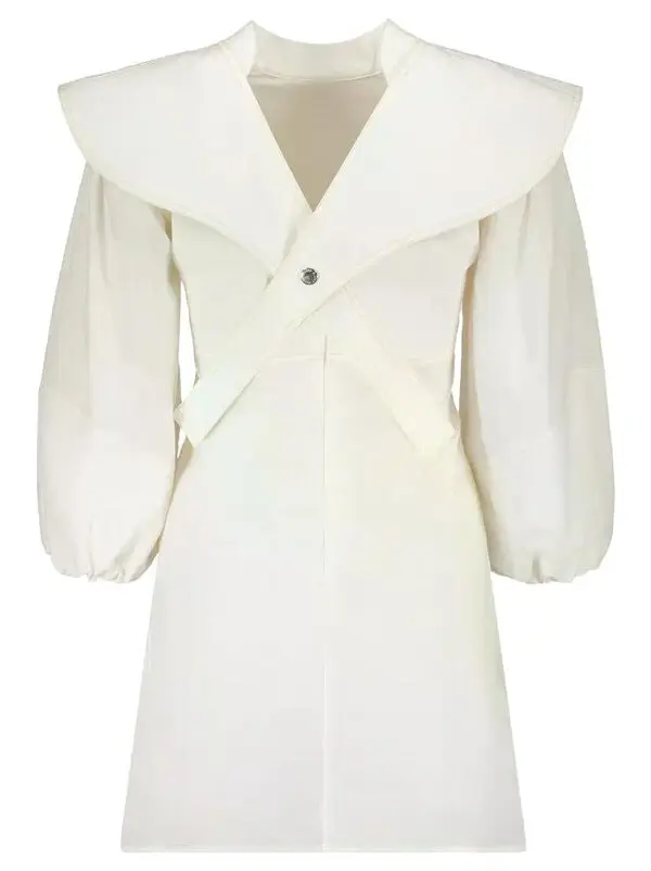 ELLERY Cotton Voluminous Sleeve Wide Collar Dress - White