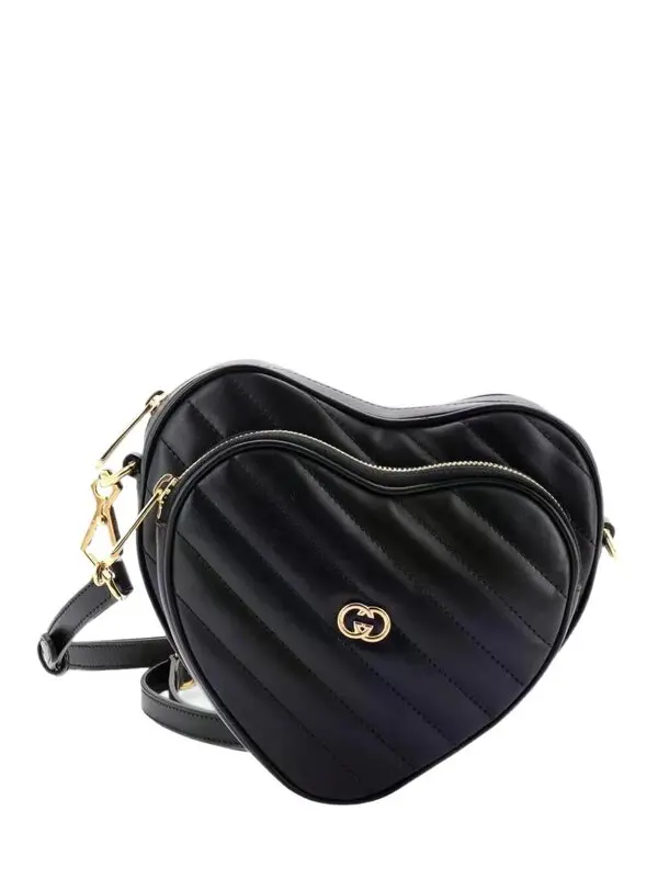 Gucci Interlocking G Heart Diagonal Quilted Leather Mini Shoulder Bag - Black