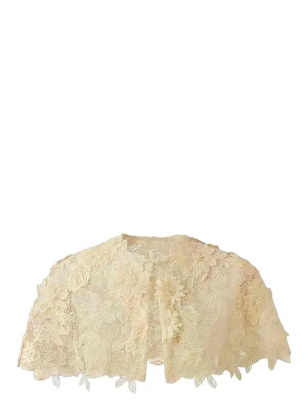 GEMY MAALOUF Floral-lace Bolero With 3d Flower Appliqués - Neutrals