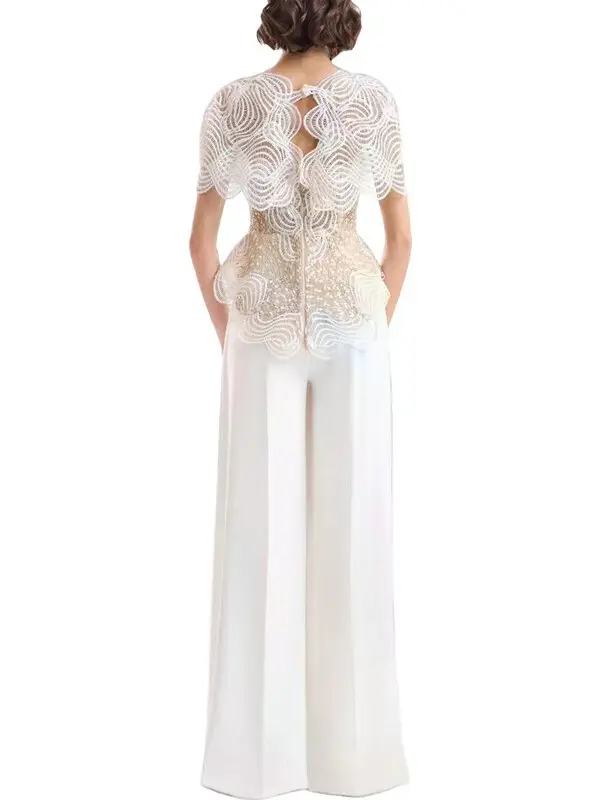 GEMY MAALOUF Embroidered Scalloped-edge Bolero - White