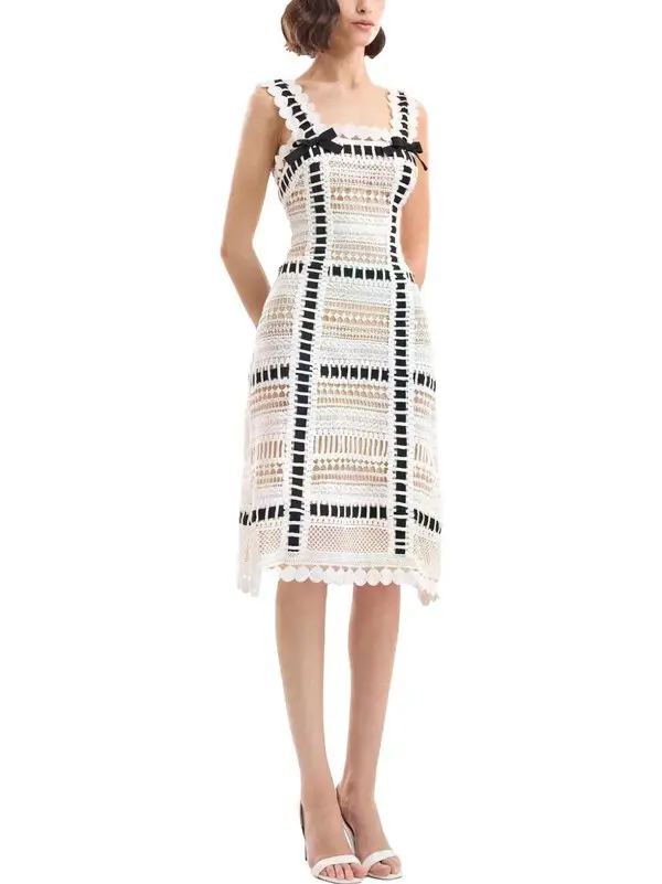 GEMY MAALOUF Ribbon Detail Guipure Lace Dress - White