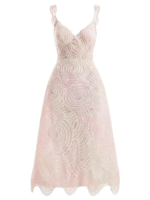 GEMY MAALOUF Embroidered Cage-effect V-neck Dress - Pink