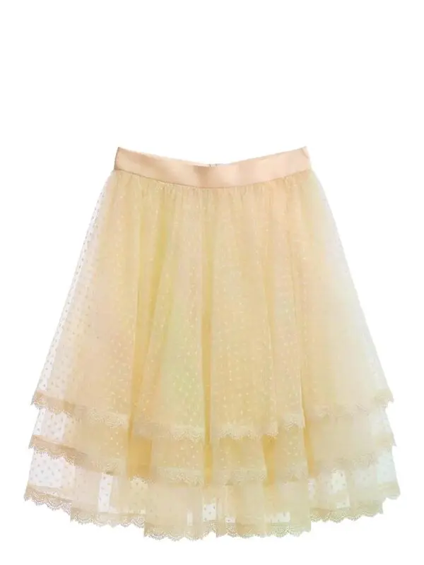 GEMY MAALOUF Layered Lace-trimmed Skirt - Neutrals